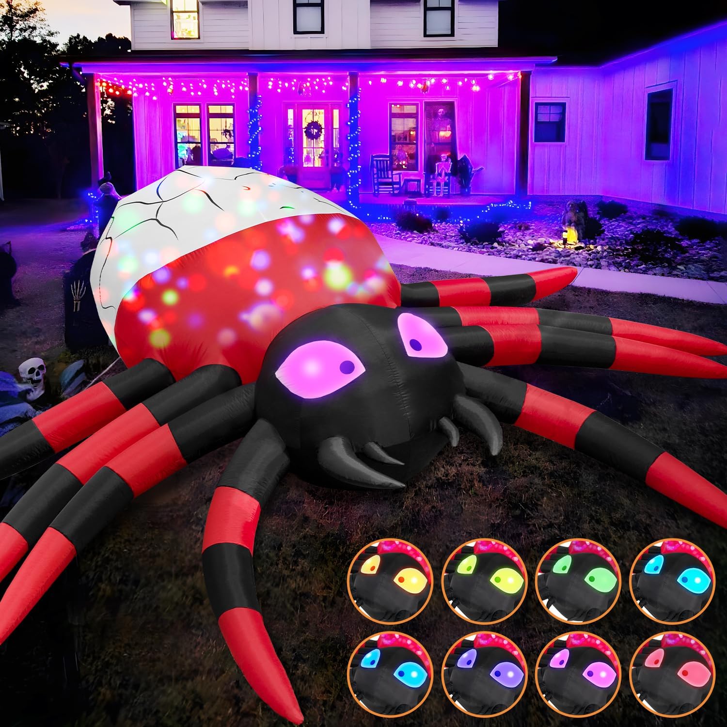 Kendane 12FT Large Halloween Inflatable Spider Outdoor Decoration with Spooky LED Blow Up Giant ...