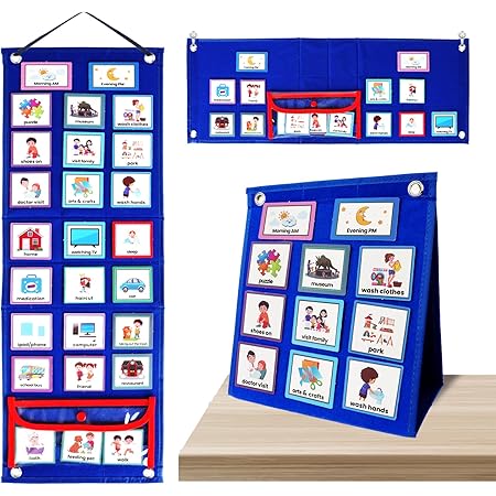 Amazon.com: Visual Schedule for Kids, 3 in 1 Schedule Pocket Chart ...