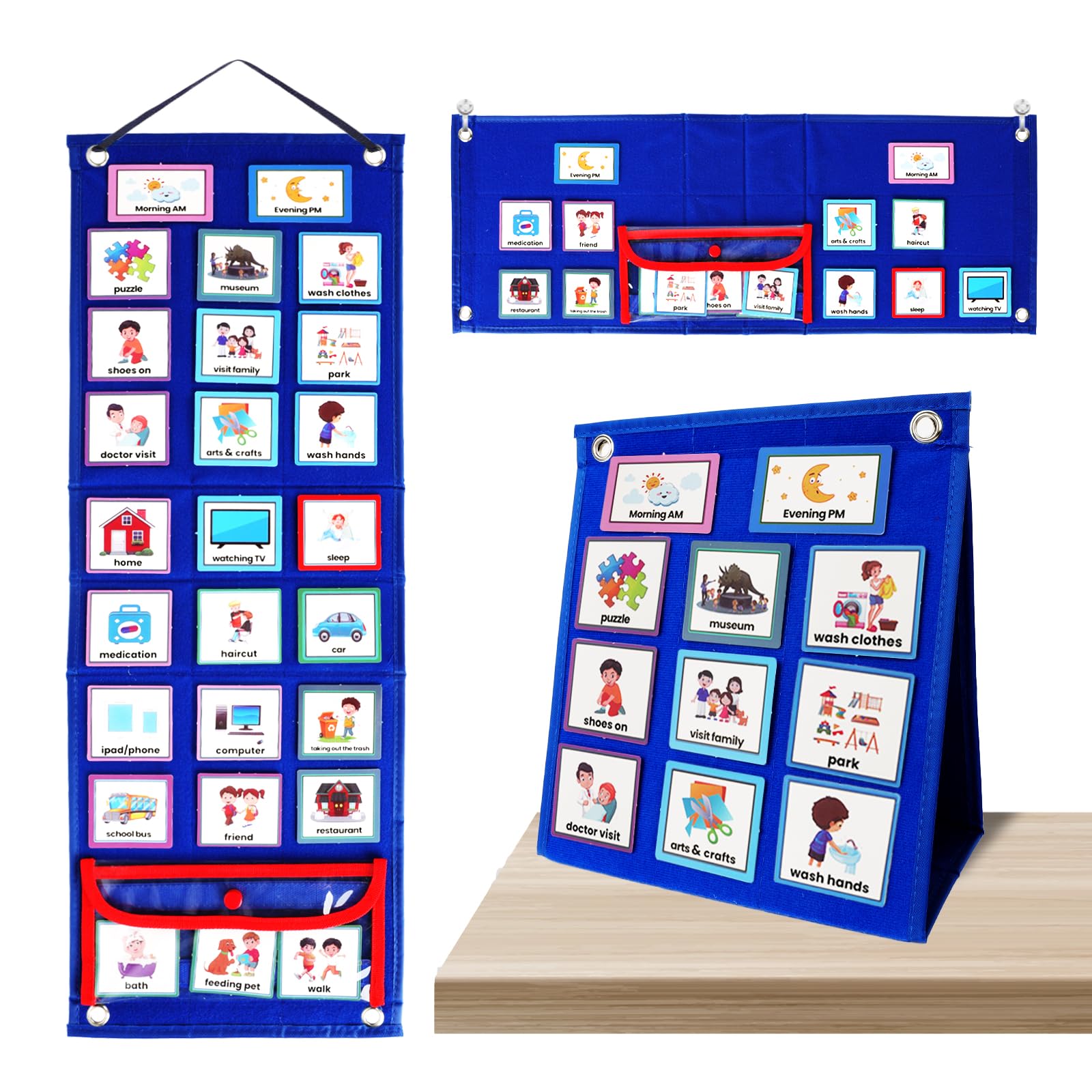 Buy Visual Schedule for Kids, 3 in 1 Schedule Pocket Chart, Chores ...