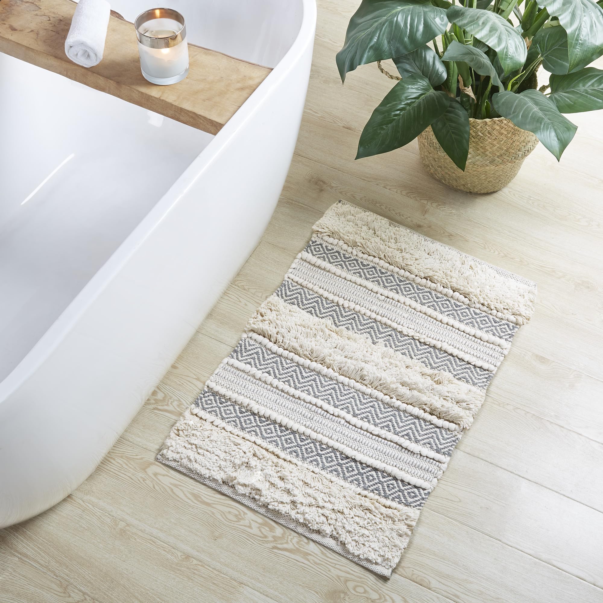 INK+IVY Bath Rug Hand-Woven Texture Shaggy Striped Soft & Water ...
