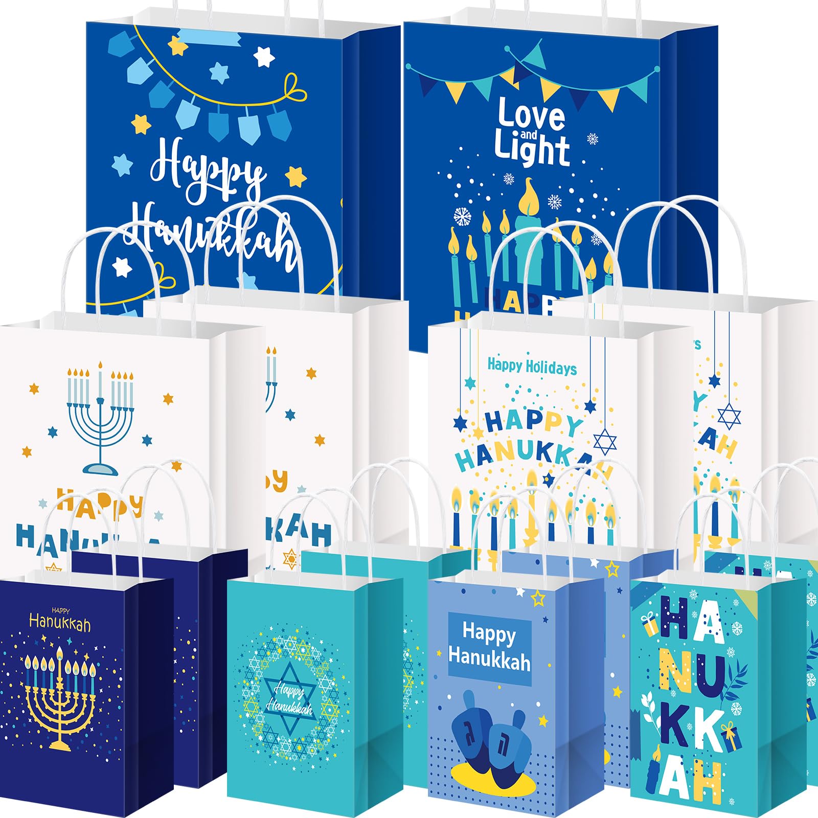 Amazon.com: Ireer 48 Pcs Hanukkah Paper Gift Bags Assorted Size Bulk ...