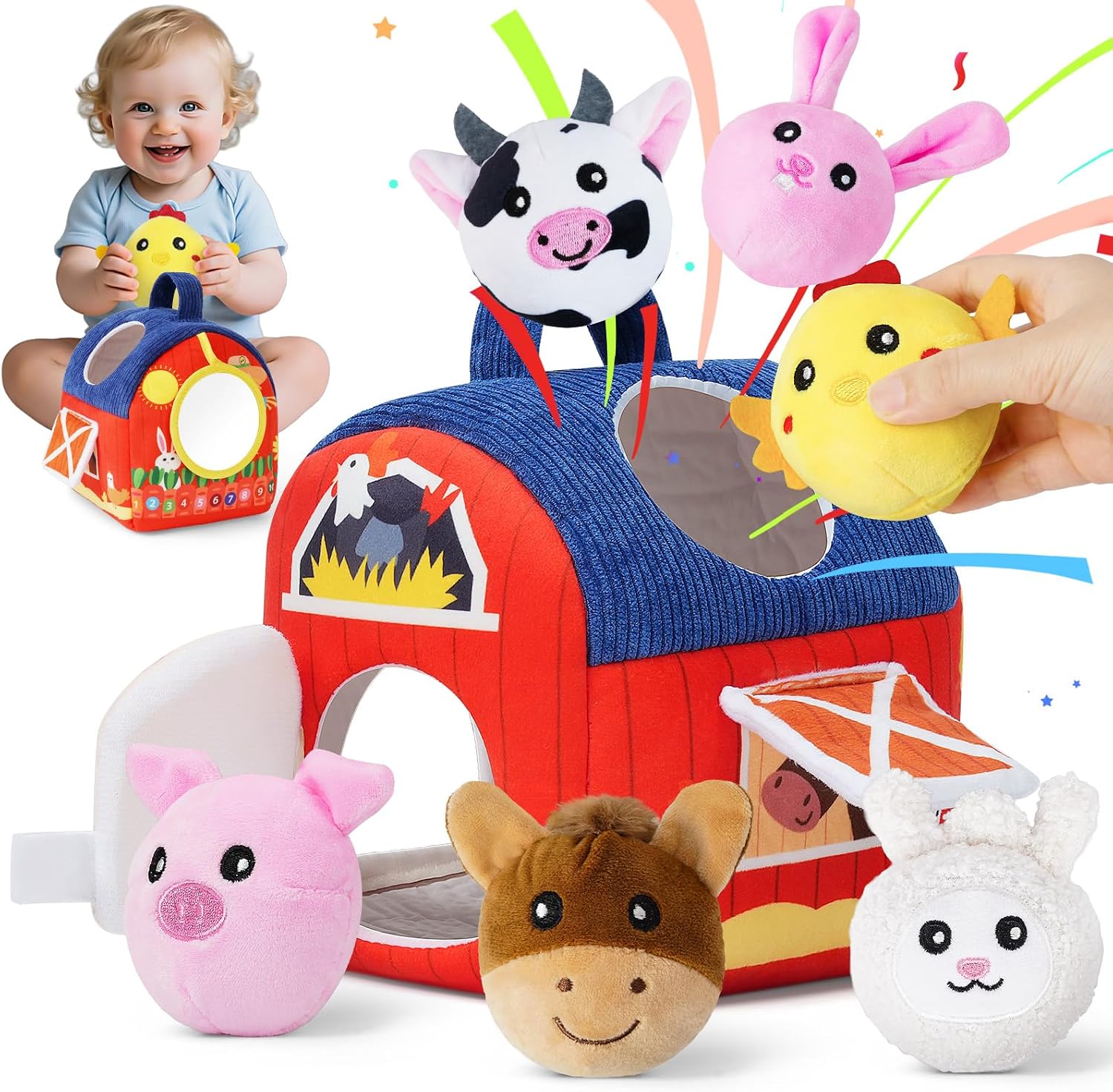Amazon.com: Baby Toys 6-12 Months, Soft Barn with Farm Rattle Squeaker ...