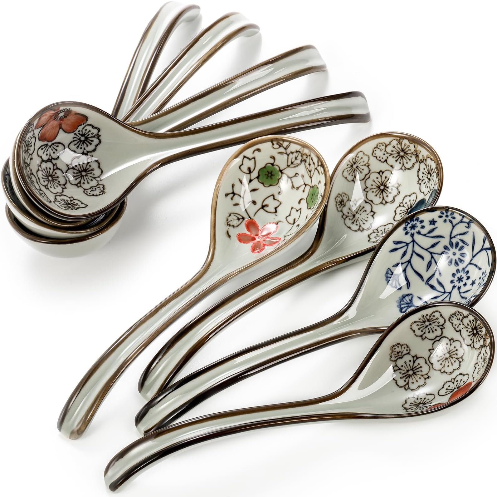 Amazon.com: DAHO GOMSU Asian Ceramic Soup Spoon, with Long Handle Easy ...