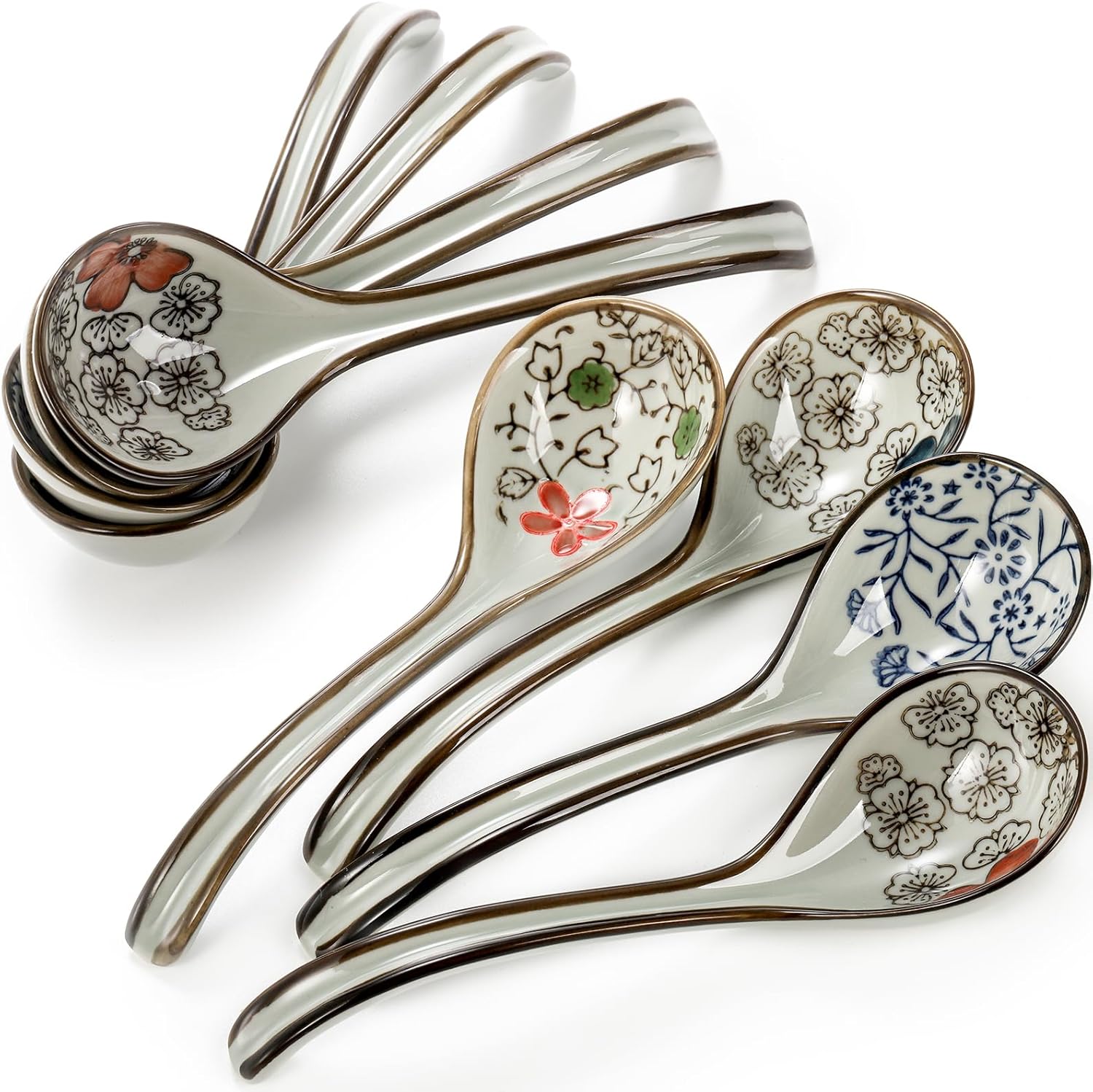 Amazon.com: Cididu 8 Pcs Asian Ceramic Soup Spoons, Japanese Ramen ...