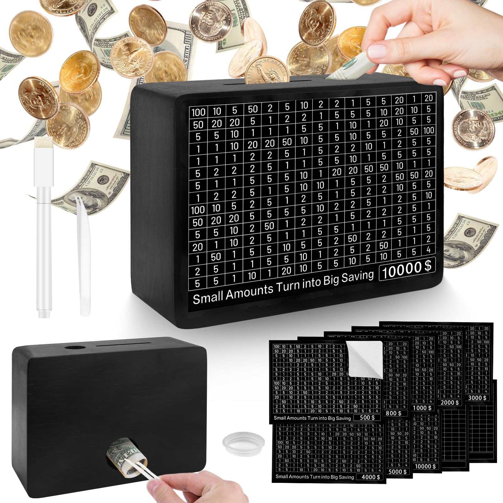 Amazon.com: Meetory Wooden Money Box 10000,Cash Vault Wooden Savings ...