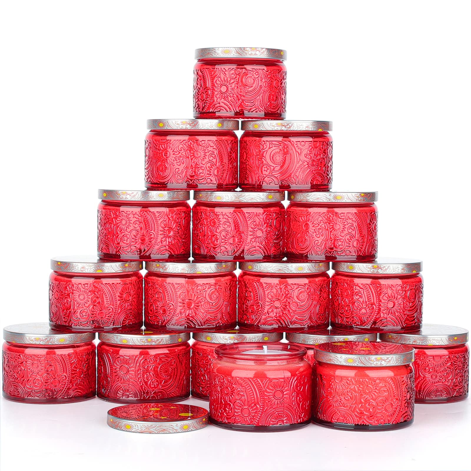 Amazon.com: 18-Pack 4oz Embossed Glass Candle Jars with Lids and Labels ...