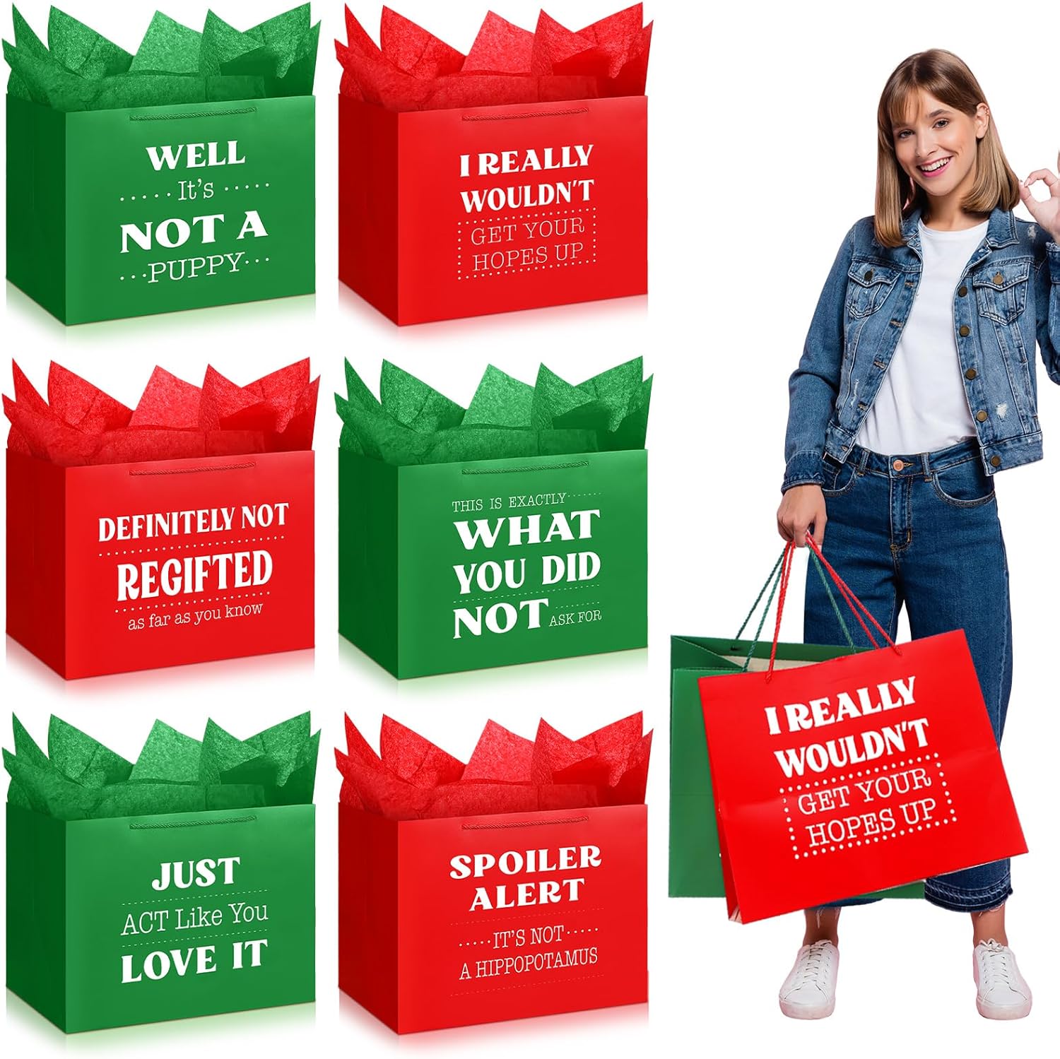 Amazon.com: Kolldenn 6 Pcs Extra Large Christmas Funny Gift Bags, 16.1 ...