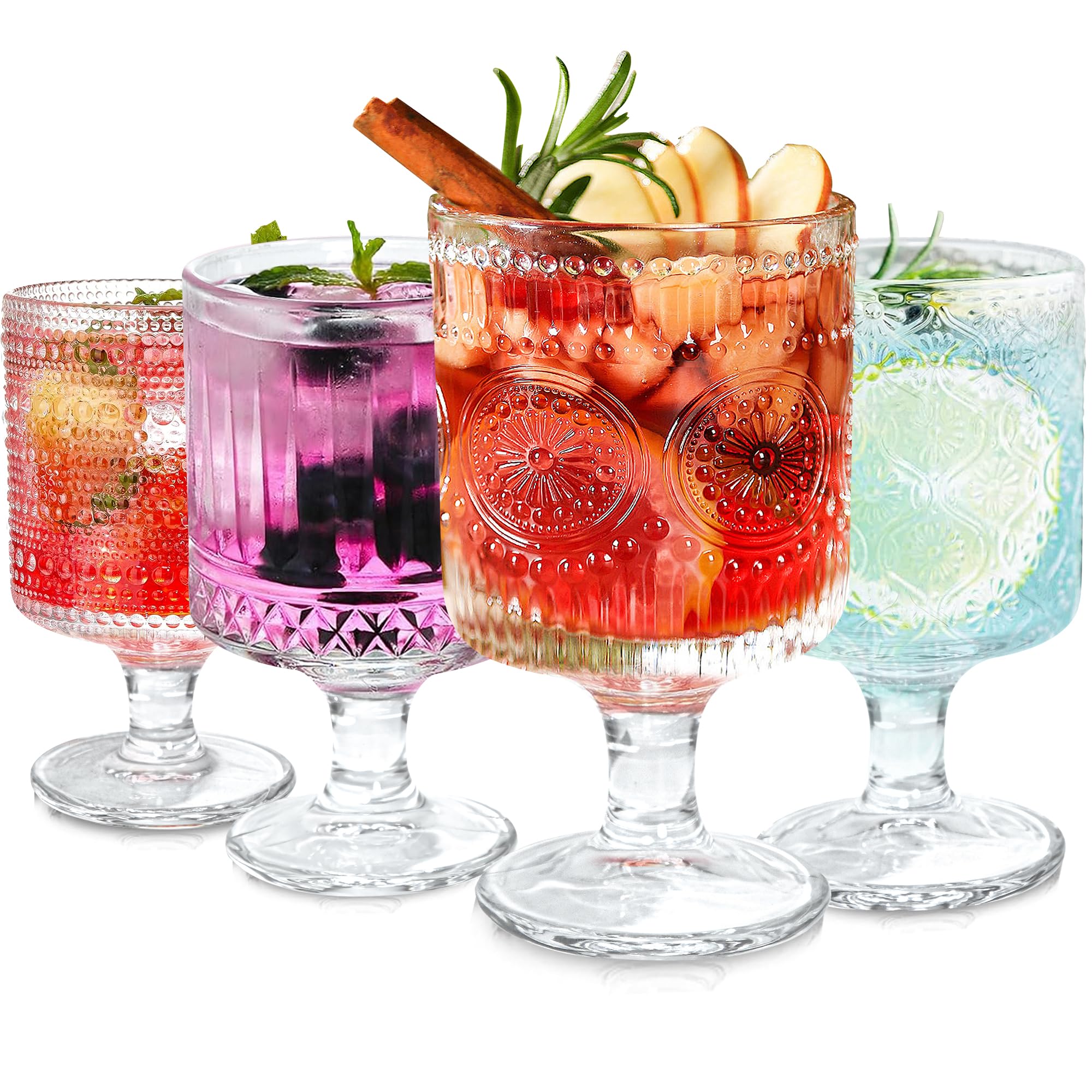 Amazon.com | 8 oz Wine Glasses,Romantic Vintage Goblet Glasses set of 4 ...