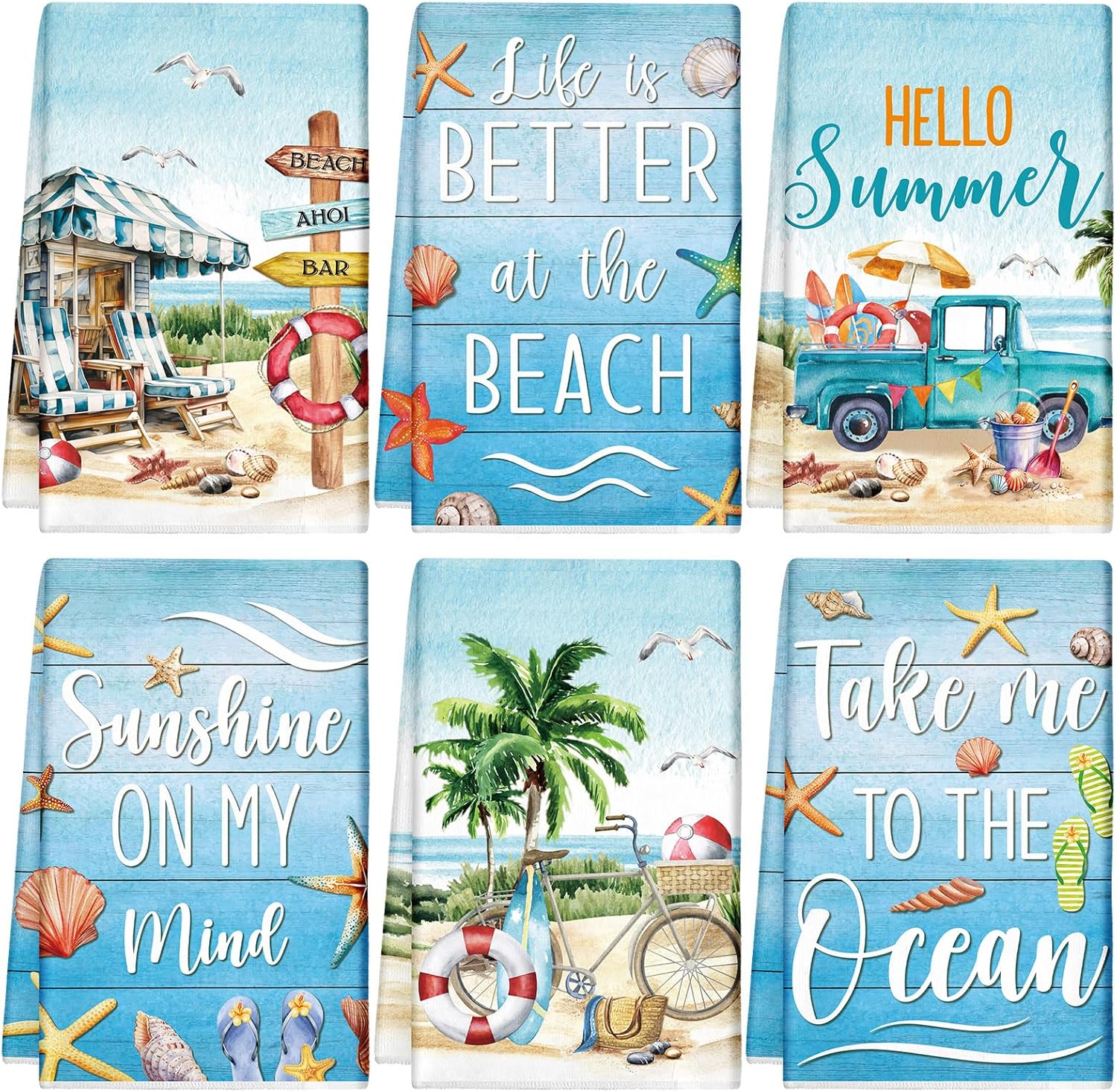 Amazon.com: Tudomro 6 Pcs Summer Beach Kitchen Towels Beach Truck Shell ...