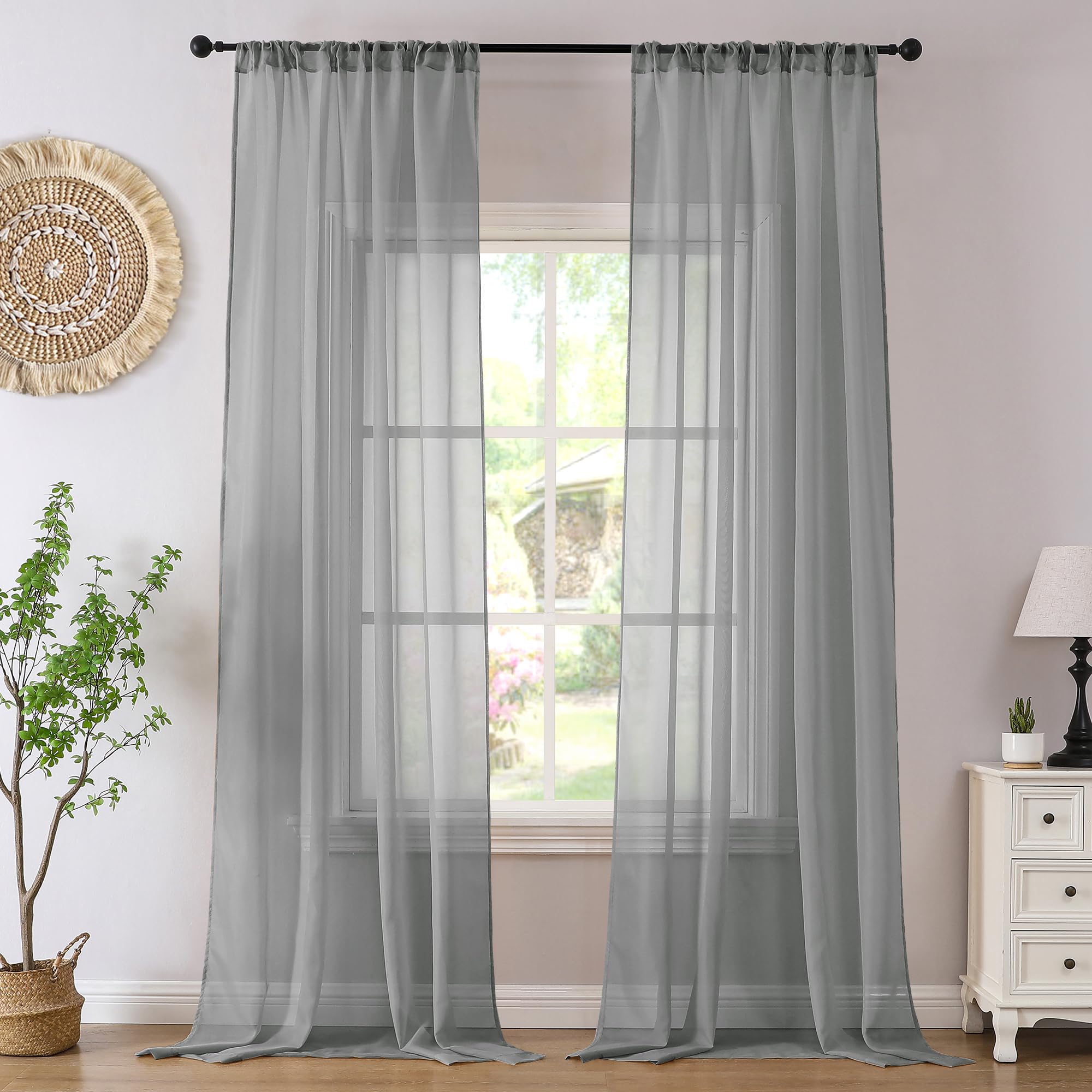 Amazon.com: Tollpiz Silver Grey Sheer Curtains Bedroom Curtain Sheers ...