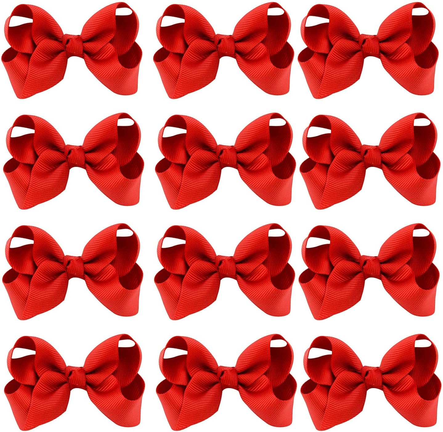 Amazon.com : 12 PCS 3" Hair Bow Clips Red Grosgrain Ribbon Solid Color ...