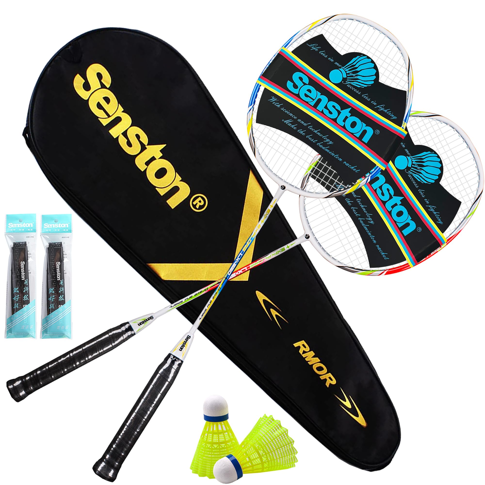 Senston Badminton Rackets Set for 2 Players, Graphite Shaft Badminton ...