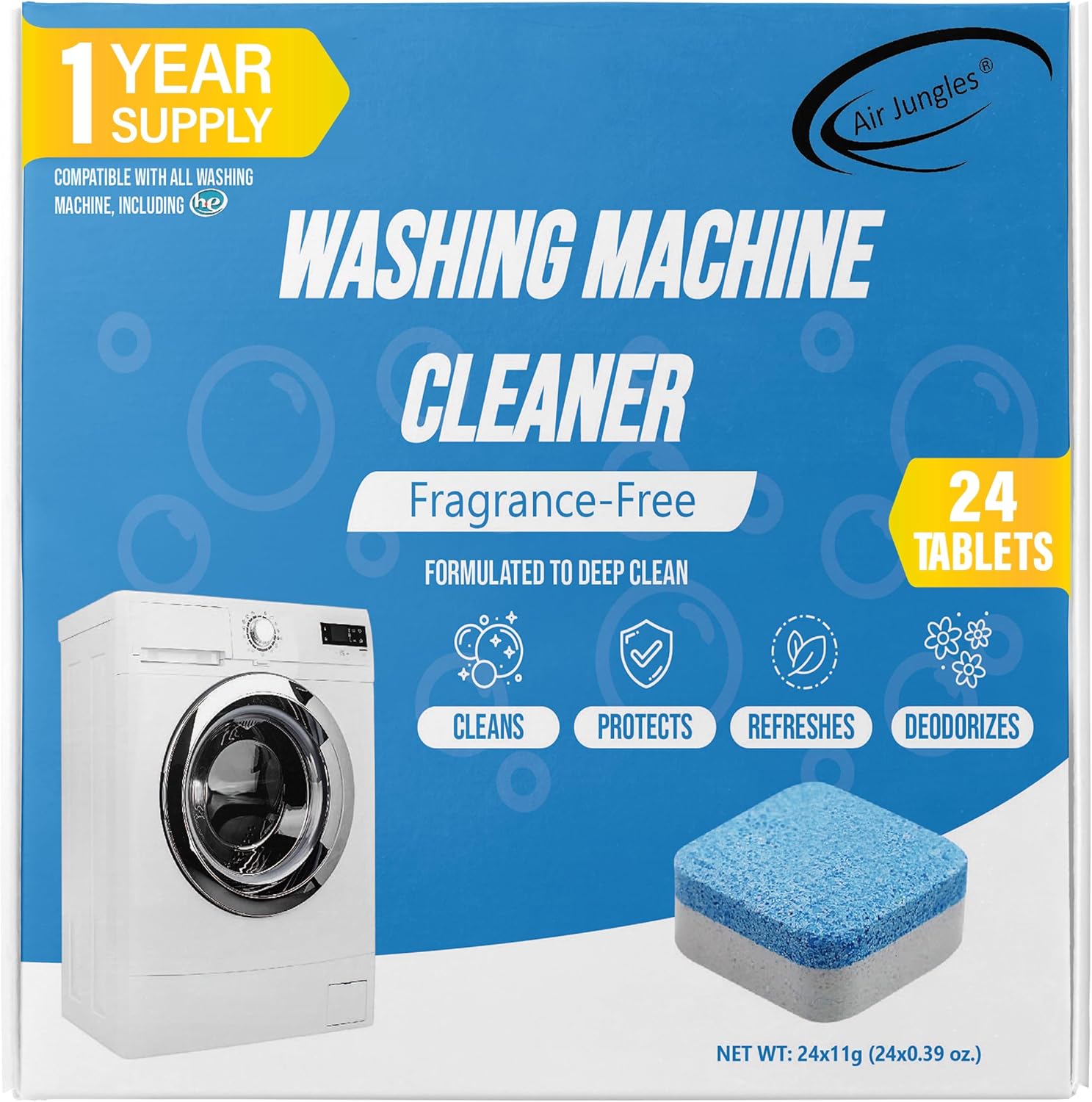 Air Jungles Washing Machine Cleaner Tablets 24 Count, Fragrance Free ...