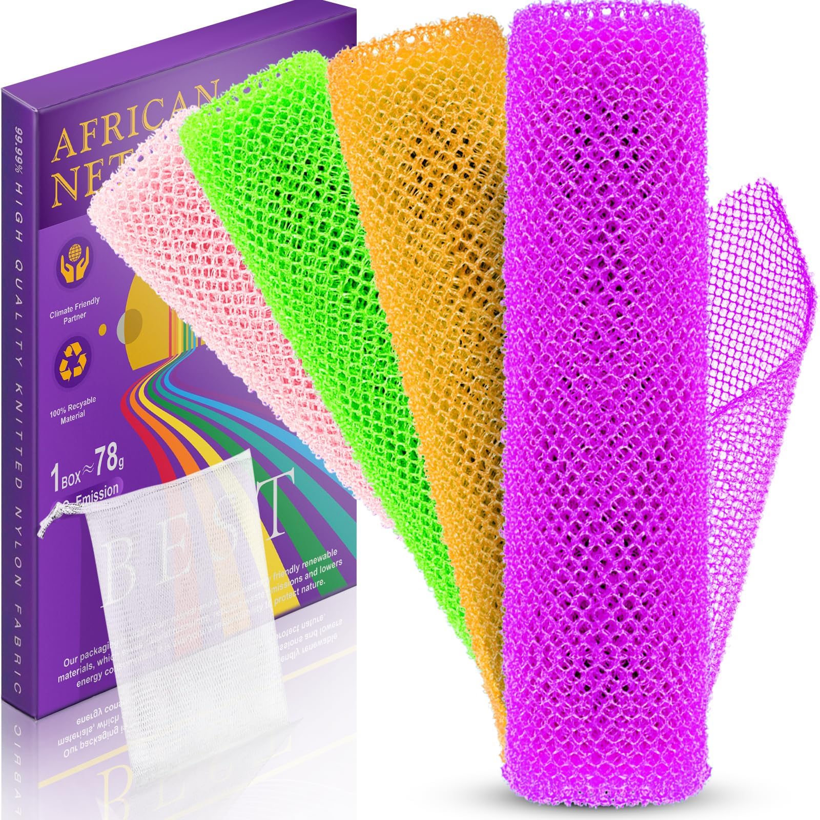 Amazon.com: RIUOTA 4 Pieces African Bath Sponge African Net Long Net ...