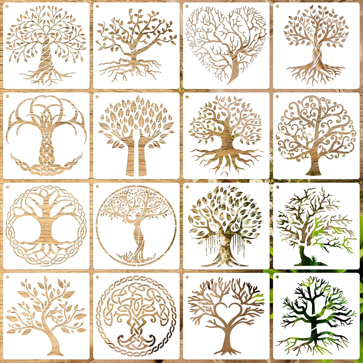 Amazon.com: 16 PCS 6 x 6 Inch Tree of Life Stencils, Plant Reusable ...
