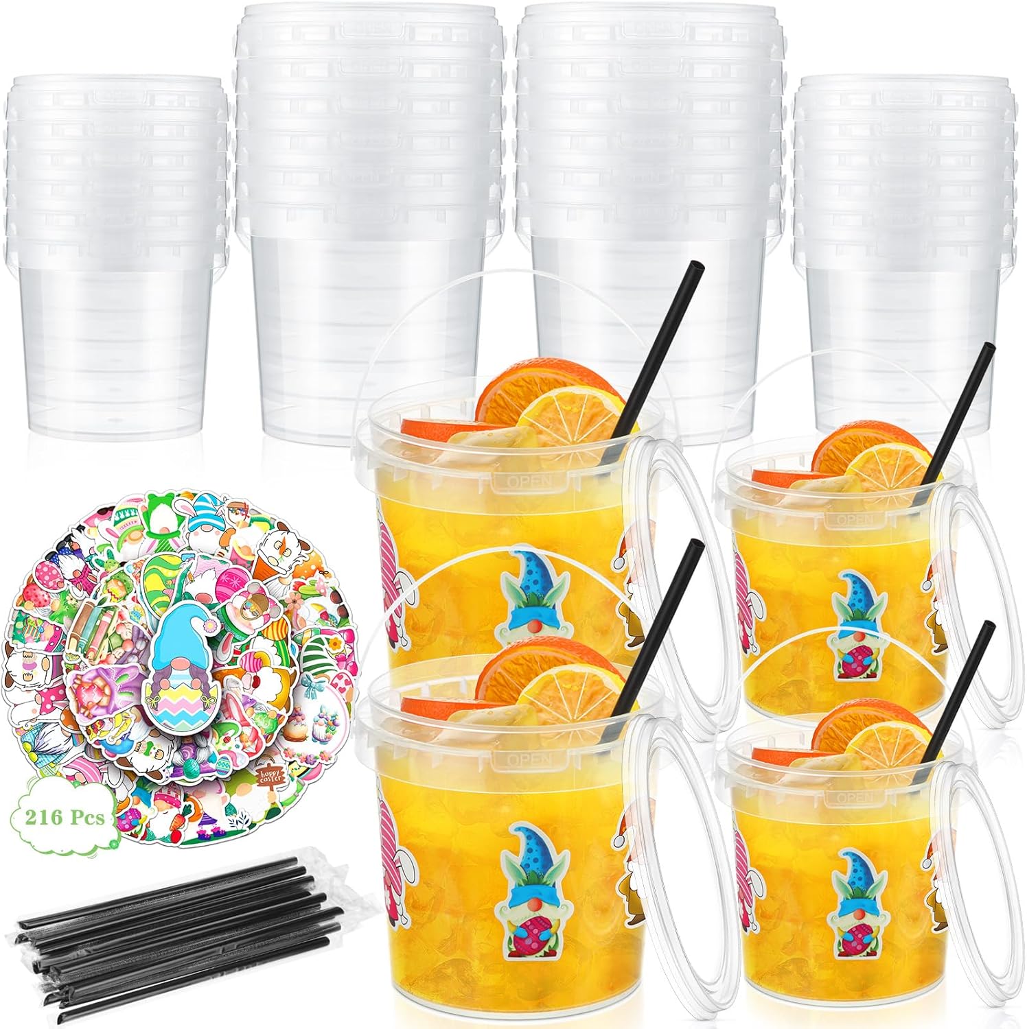 Amazon.com: Pickmesh 24 Pack Plastic Rum Drinks Buckets with 20 Straws ...