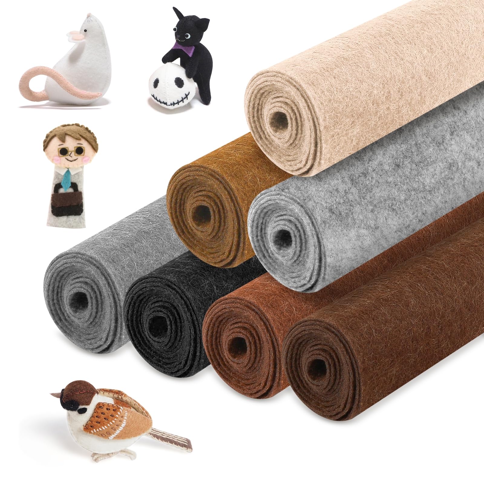 Brown Felt Fabric, 7 Sheets Soft Grey Brown Color Series Felt 20 x 90cm ...