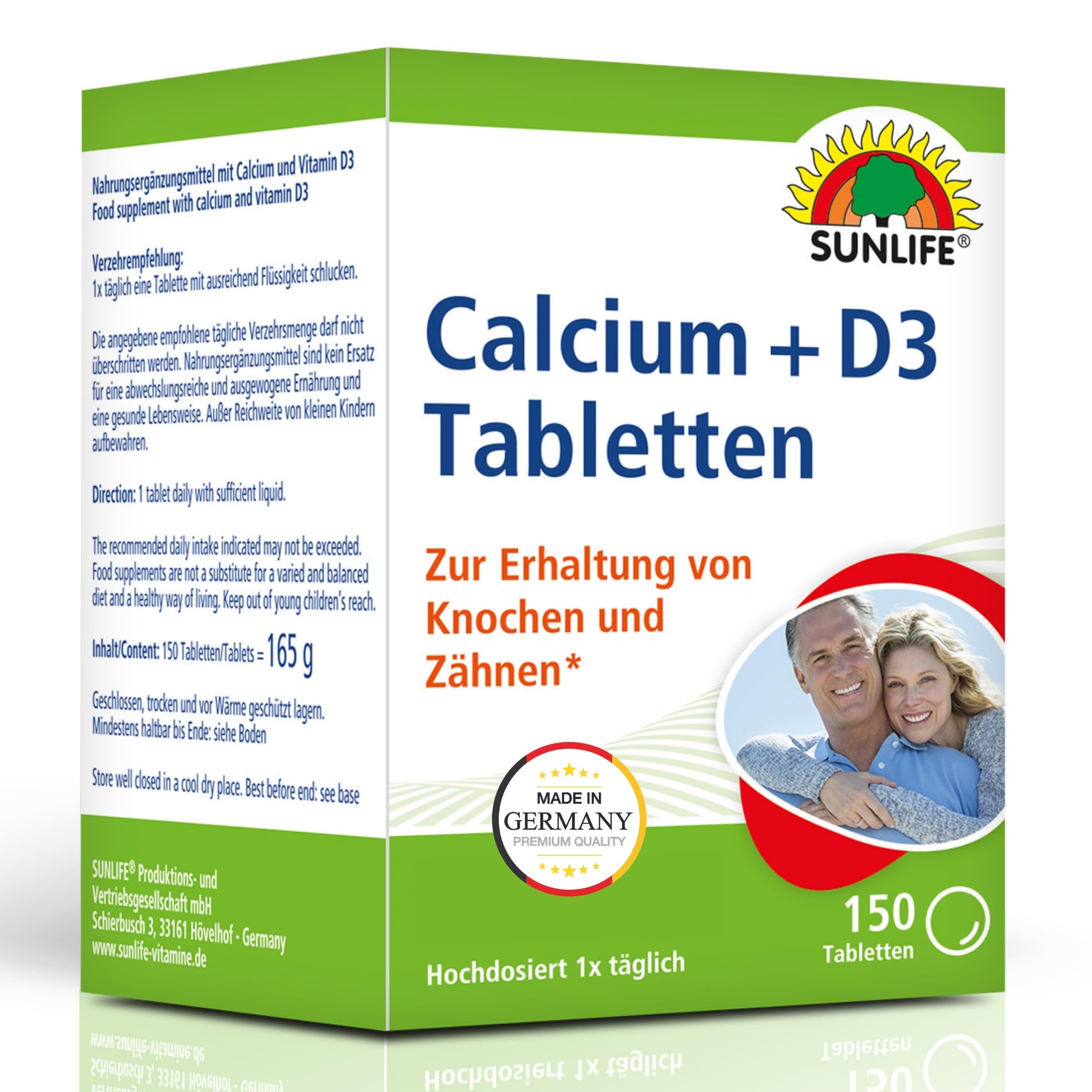 SUNLIFE Calcium + D3 Tabletten - 1 x 150 Stück - Calcium & Vitamin D3 ...