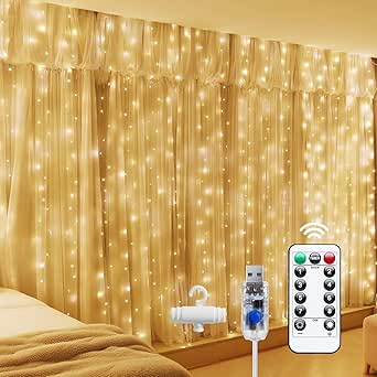 Brightown 300 LED Fairy Curtain Lights, 9.8ft x 9.8ft Curtain String ...
