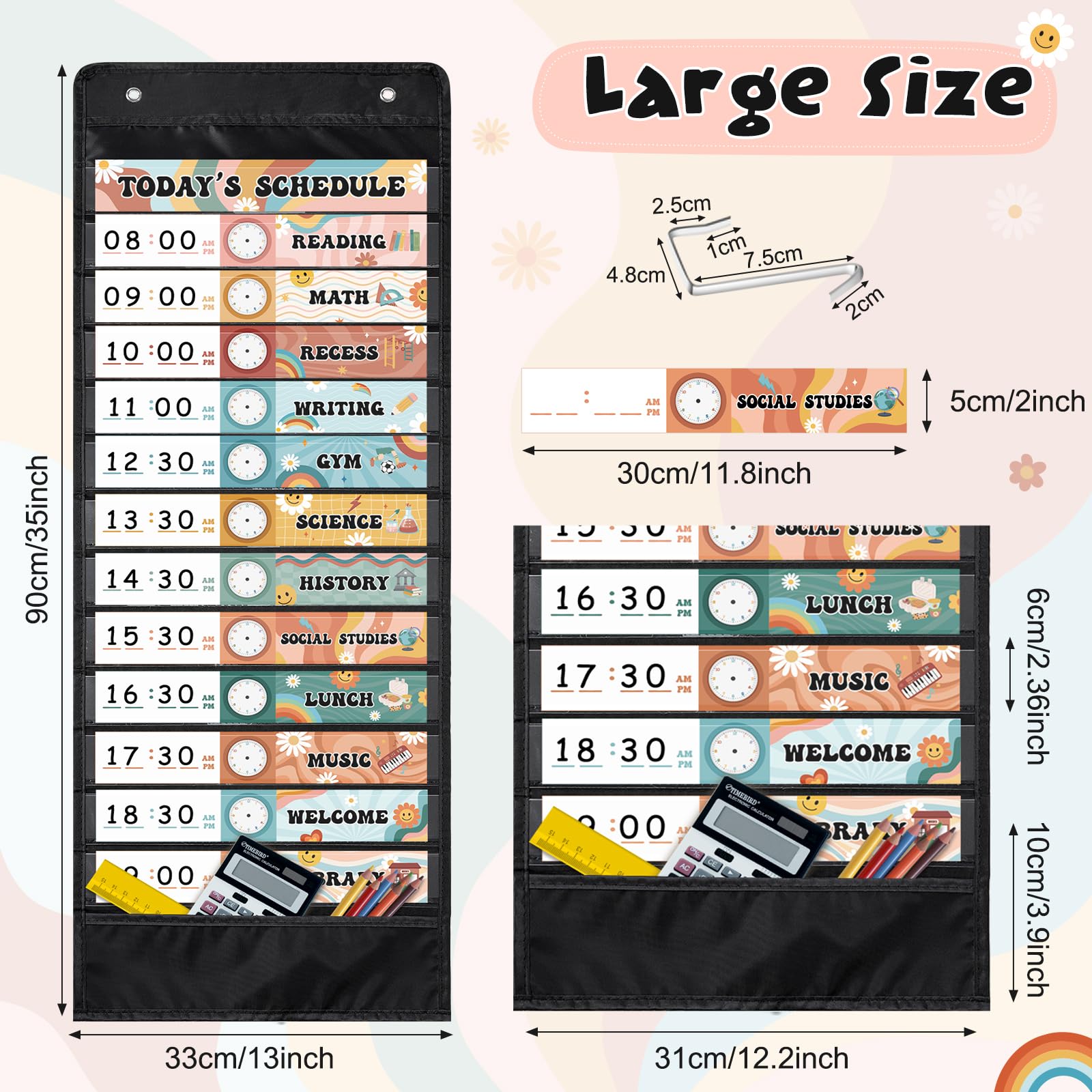 Daily Routine Chart For Kids 13+1 Pockets Daily Schedule Pocket Chart ...