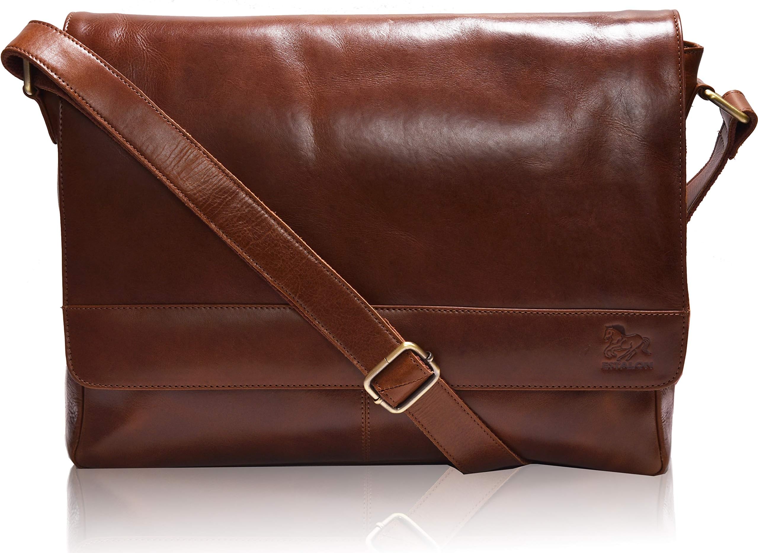 Amazon.com: ESTALON Real Leather Messenger Bag for Men and Women ...