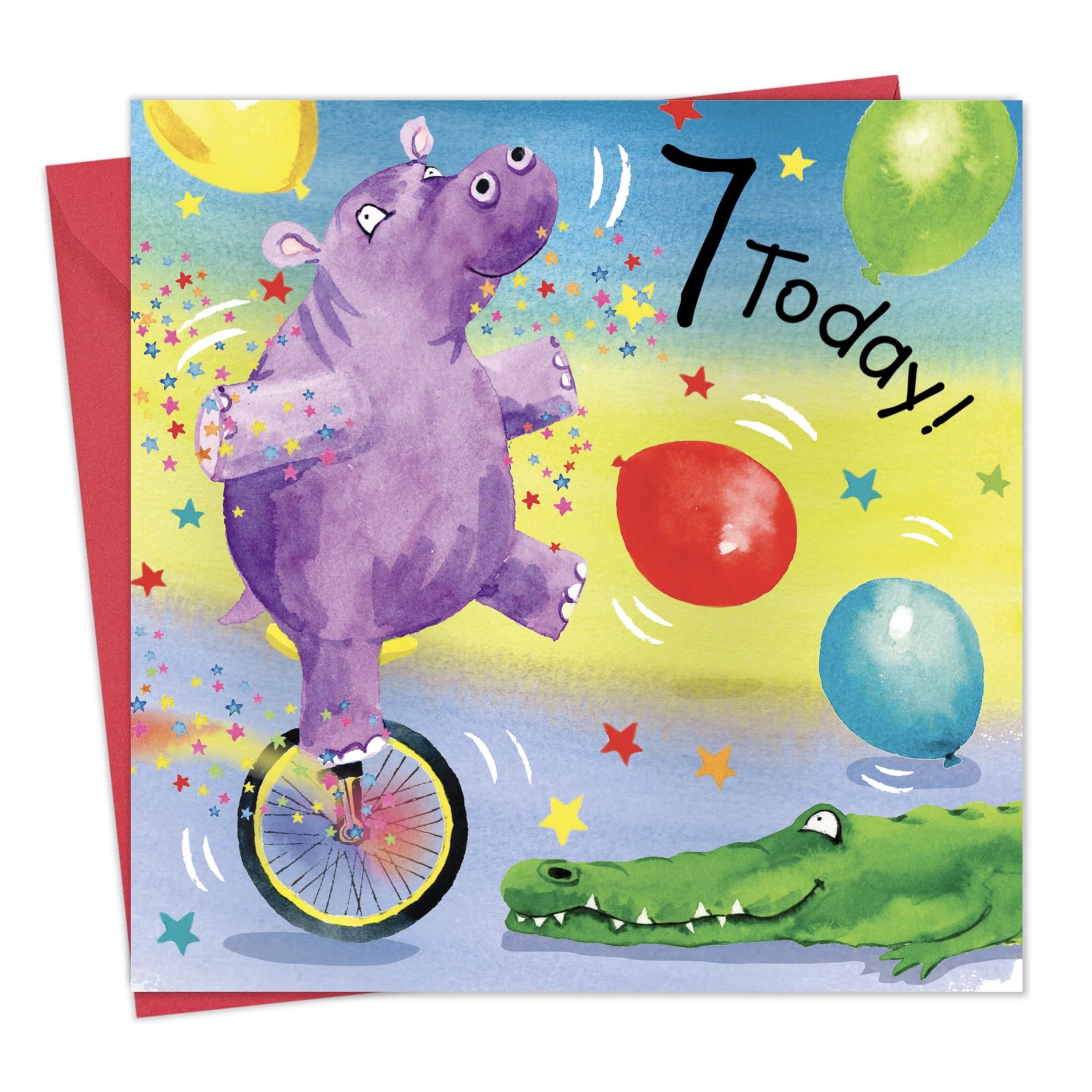 Twizler 7th Birthday Card Hippo Age 7 Birthday Card Girls | Desertcart ...