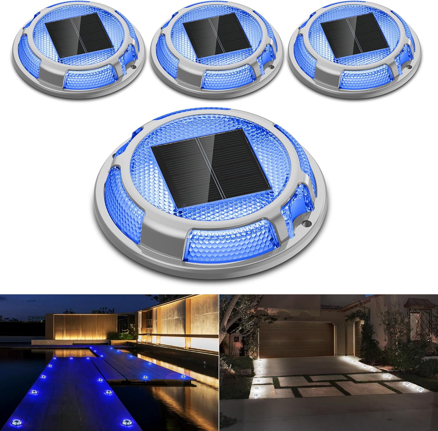 Solar Driveway Lights Dock Lights Waterproof 4 Pack, 2 Colors in 1, LED ...