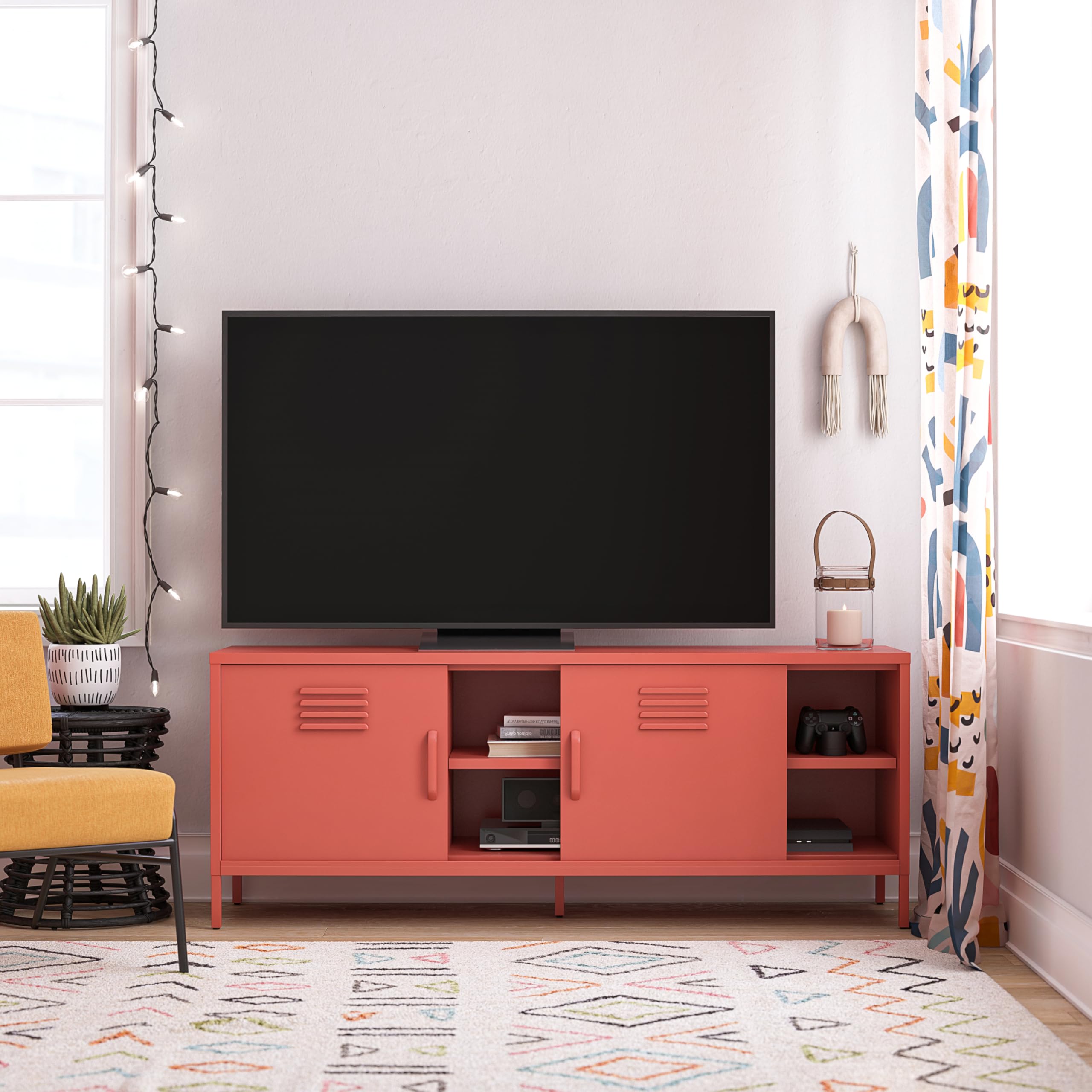Novogratz Cache Metal Locker-Style TV Stand for TVs up to 65", Orange
