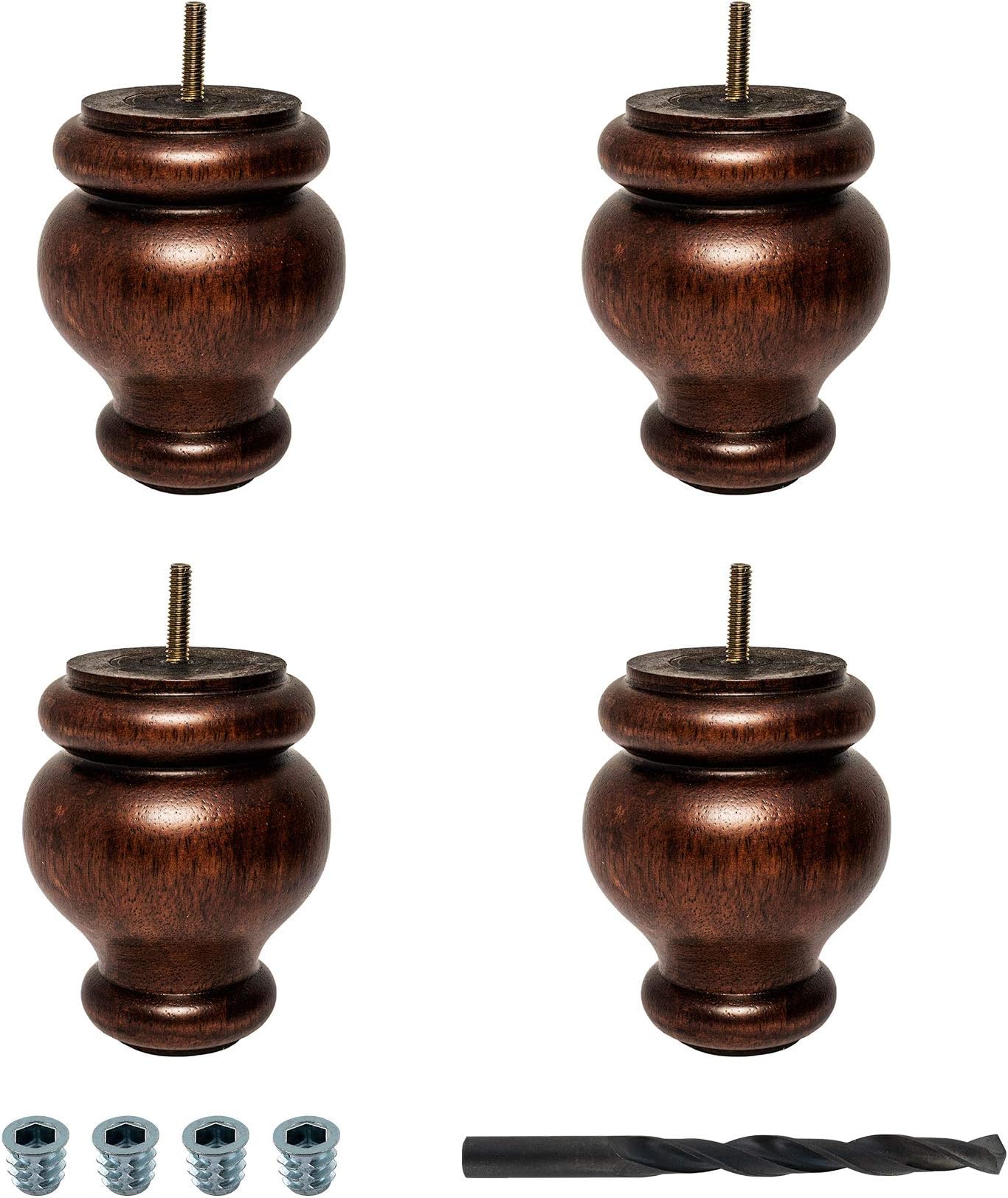 3 in. H x 6 in. Dia Unfinished Solid Hardwood Bun Foot Leg for ...