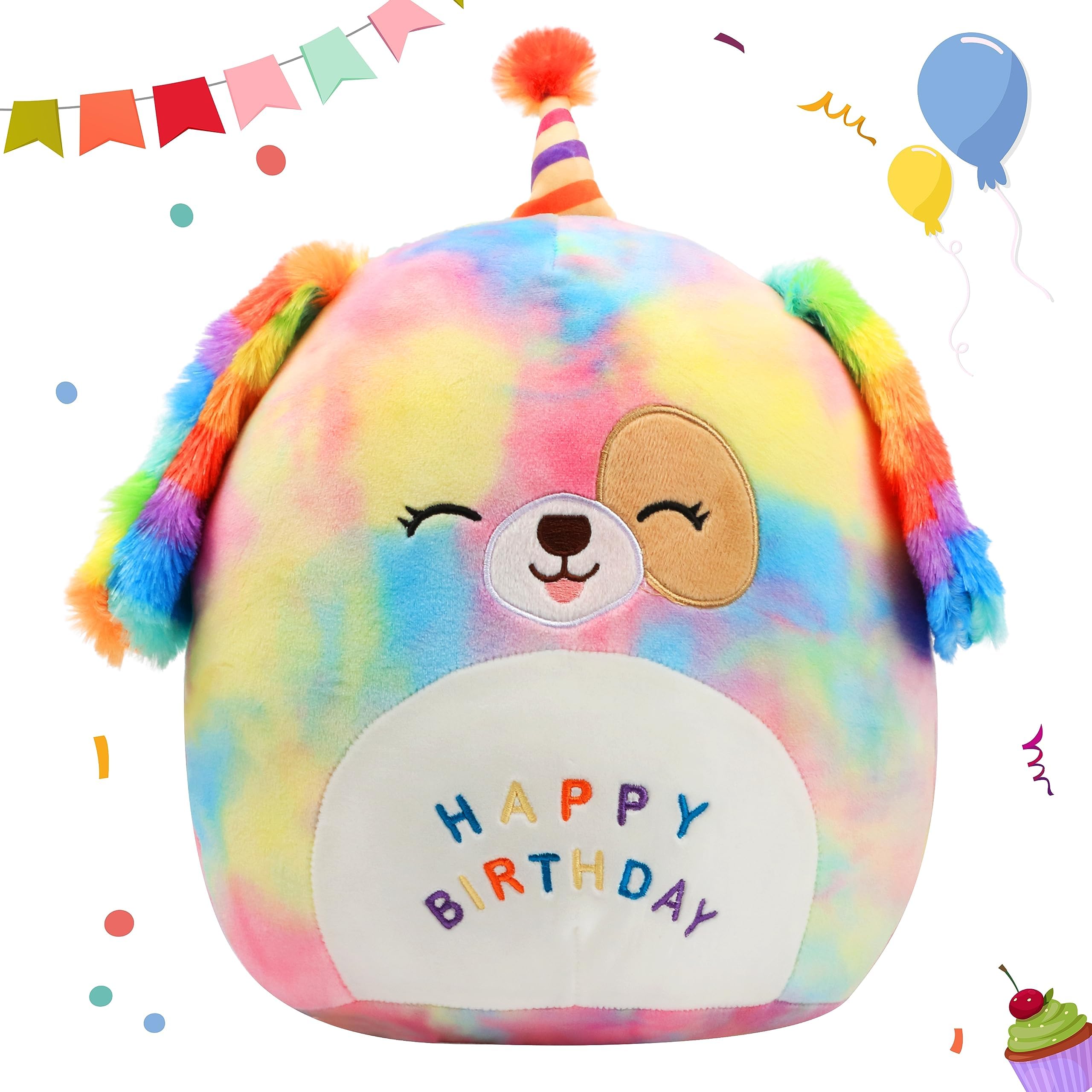 Amazon.com: Mushymallow 12” Birthday Cat Happy Birthday Plush Pillow ...