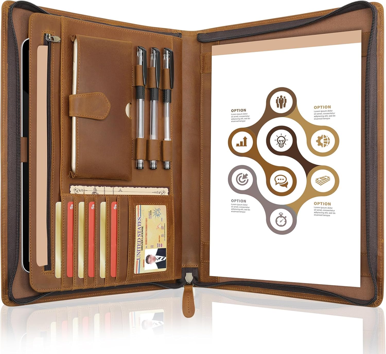 Amazon.com : Leather Portfolio Organizer - Brown Leather Portfolio for ...