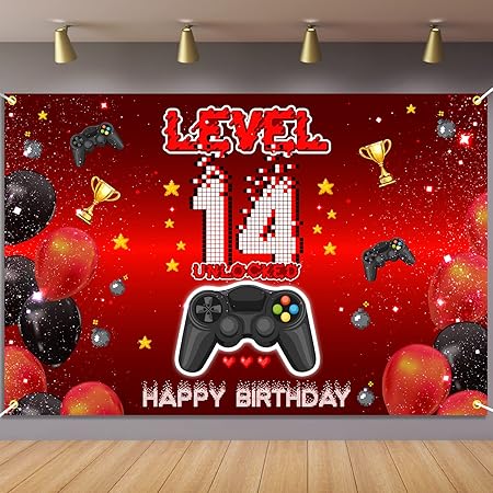 Amazon.com: Happy 14th Birthday Banner Backdrop Red and Black 14 Years ...