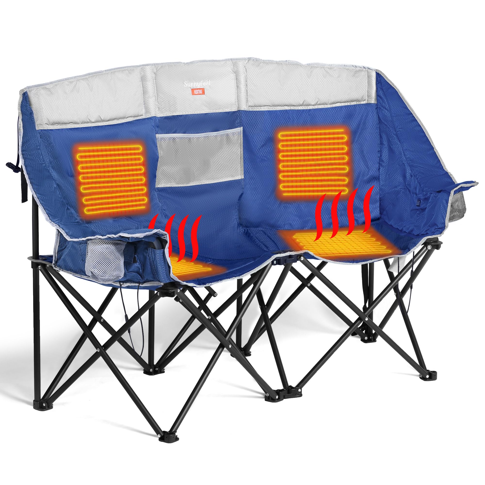 SunnyFeel Heated Camping Loveseat, Oversized, Padded & Folding Double ...