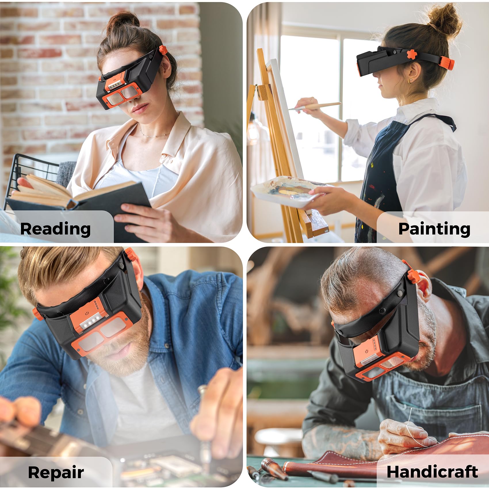 Headband Magnifier with Light, Rechargeable Magnifying Glasses for ...