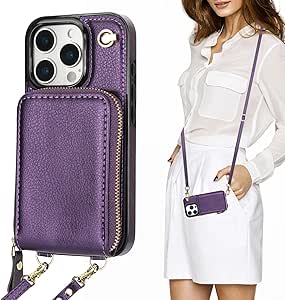 Amazon.com: KIHUWEY Crossbody Wallet Case for iPhone 16 Pro, Zipper Pocket Case with Card Holder ...
