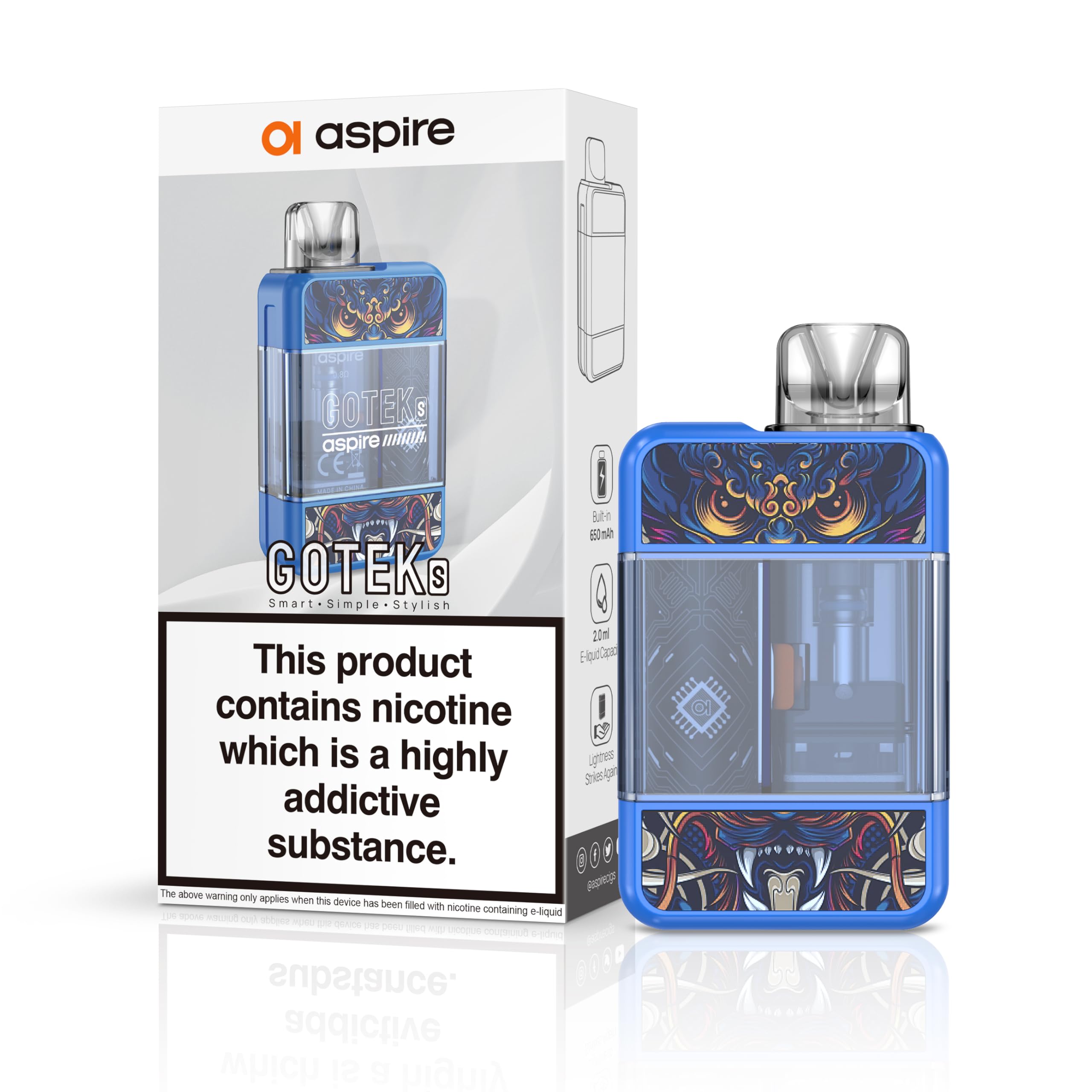 Aspire Gotek S Vape Kit, Compact, OLED Display, Rechargeable Battery ...