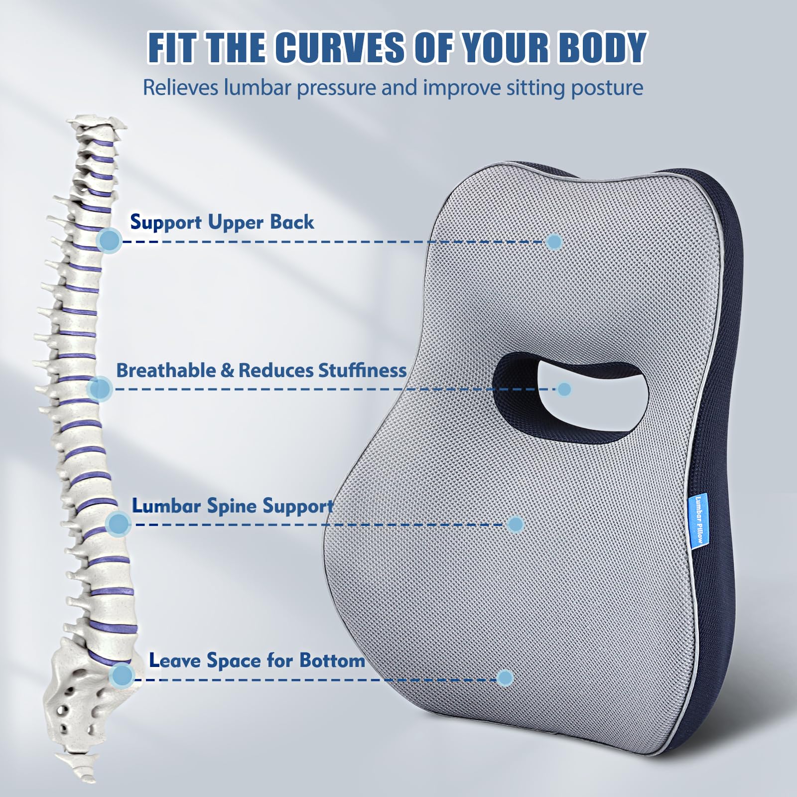 Lumbar Support Pillow for Car - Back Support for Office Chair/Car/Truck ...