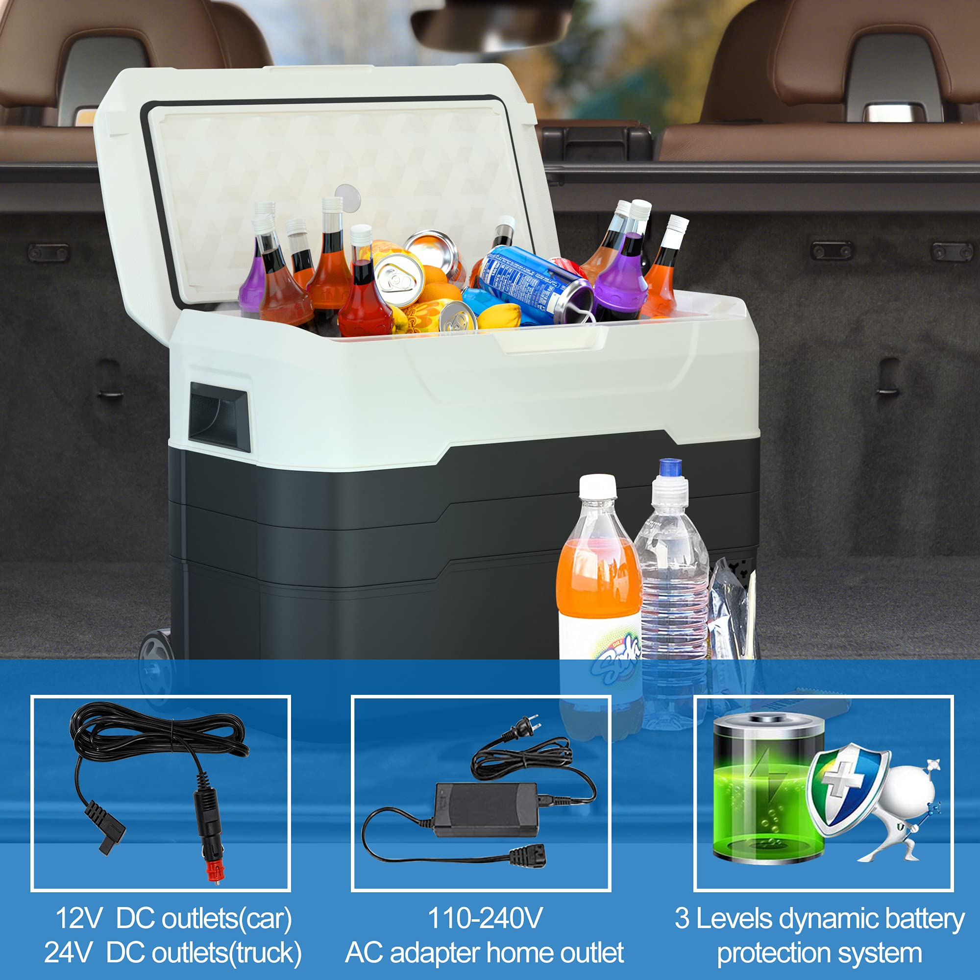 42.5 Quarts Electric Car Refrigerator Freezer AC/DC Compressor Cooler ...