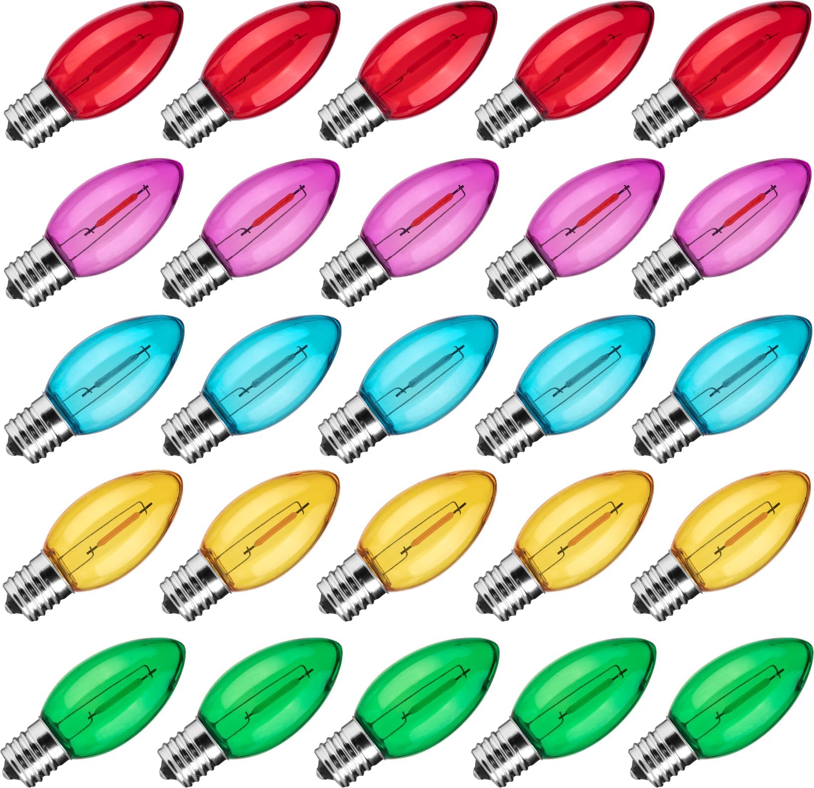 Minetom 25 Pack C9 LED Christmas Light Bulbs, Colored Plastic C9 ...