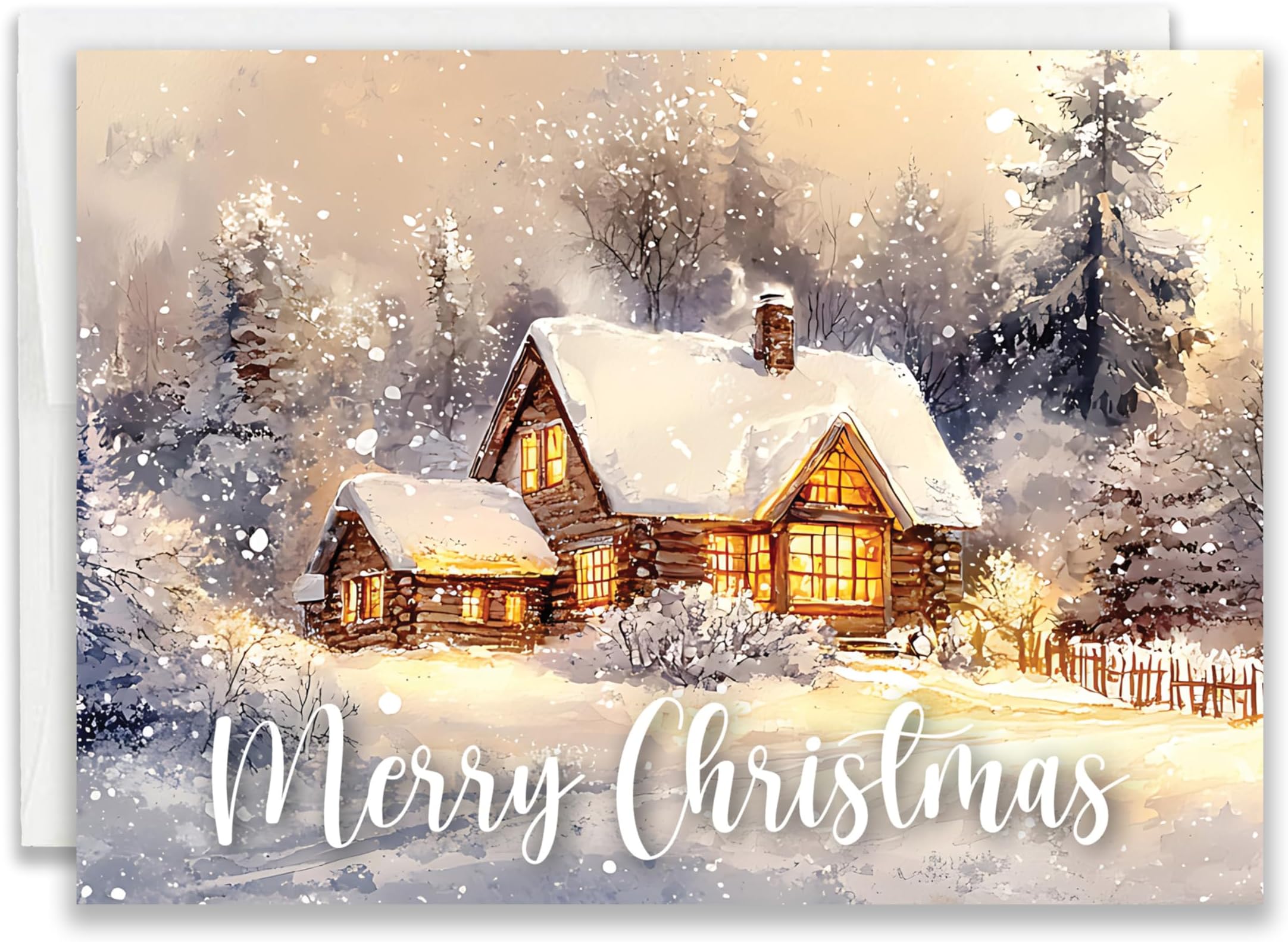 Amazon.com : JBH Creations Winter Cabin Christmas Card - Pack of 24 : Office Products