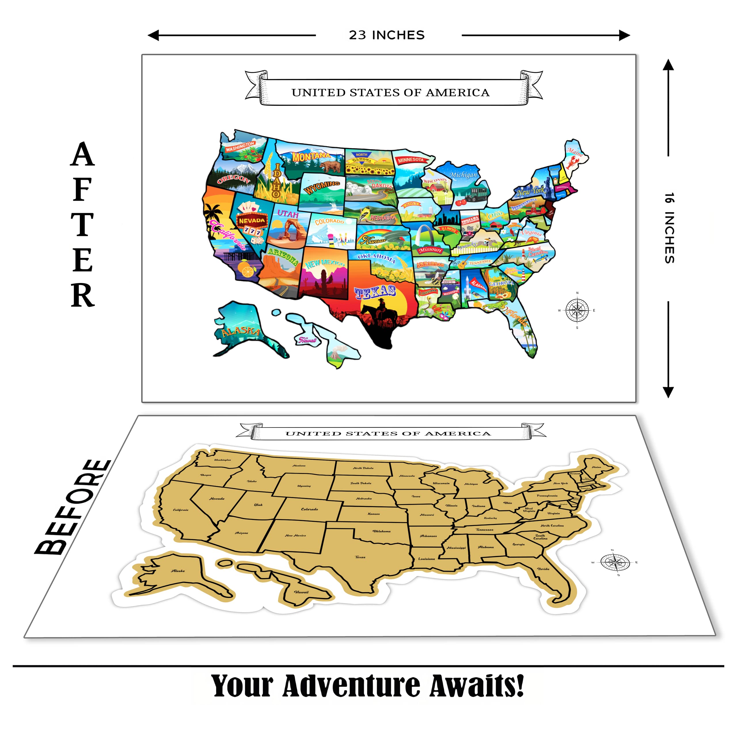 Snapklik.com : Scratch Off USA Map & 100 Destinations Travel Poster ...