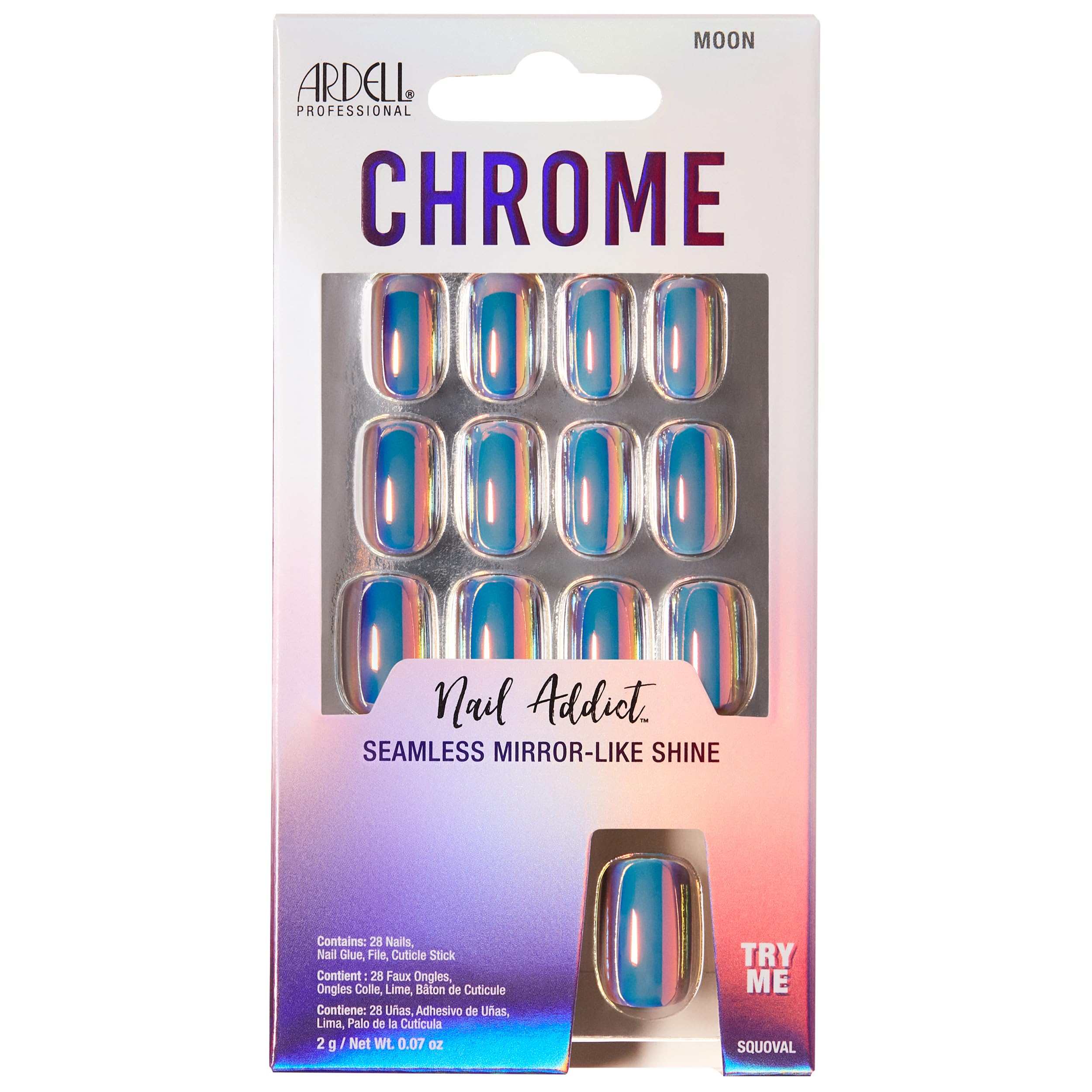 Amazon.com : Ardell Nail Addict Chrome Press On Nails, Moon, Short ...