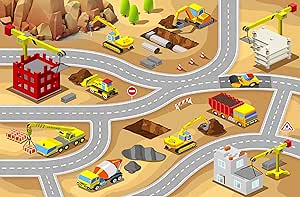 Amazon.com: Kids Construction Rug Play Mat 39X59 Non-Slip Construction ...