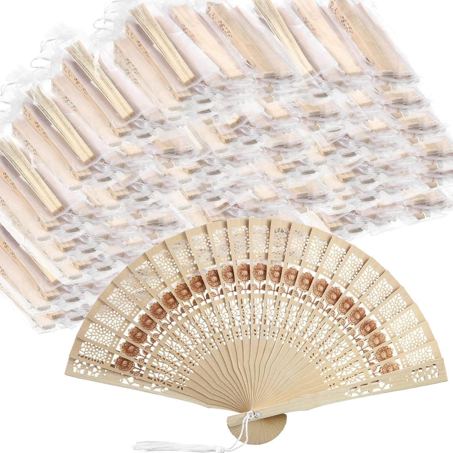 Amazon.com: Bucherry 100 Pieces Sandalwood Fan Wooden Folding Fan with ...