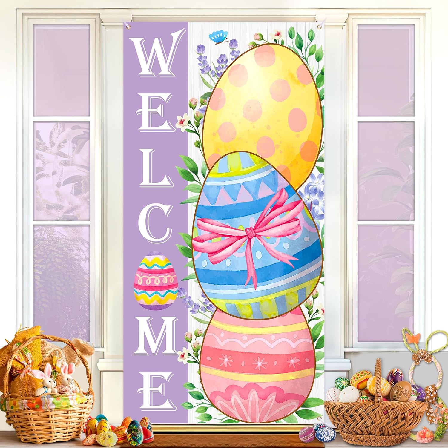 Amazon.com: Spring Easter Eggs Welcome Door Cover - Porch Banner ...
