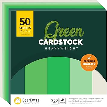 Amazon.com: Green Colored Cardstock Thick Paper 50 Sheets, 12” x 12 ...