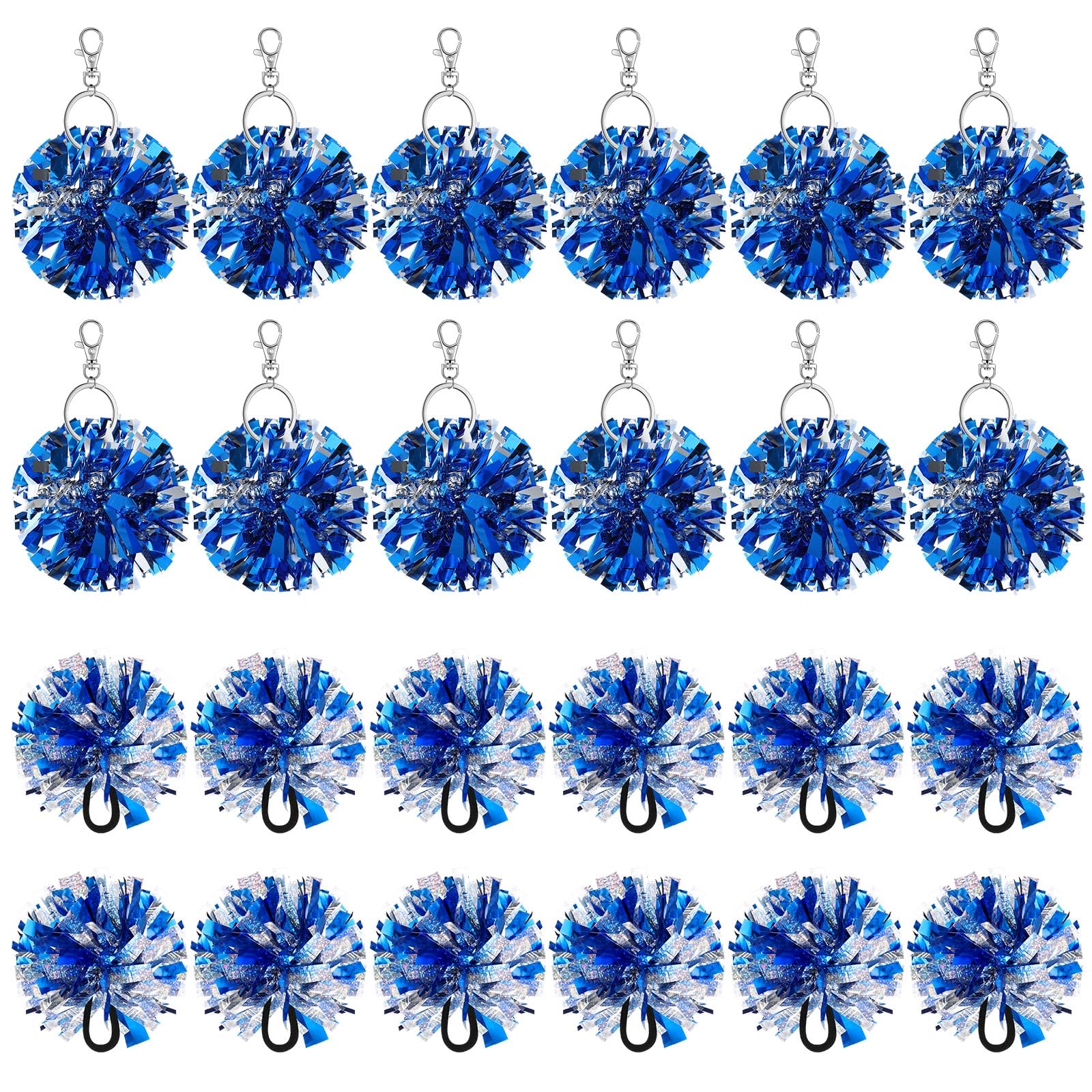 Sureio 24 pcs Cheer Pom Poms Hair Ropes and Cheer Pom Pom Keychain ...