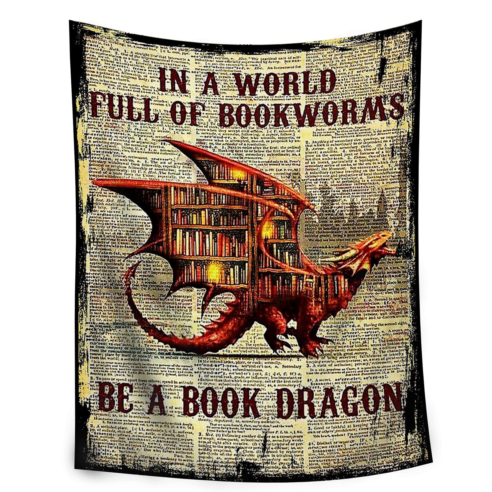 Amazon.com: Book Dragon Fleece Blanket Cozy Throw for Book Lovers ...