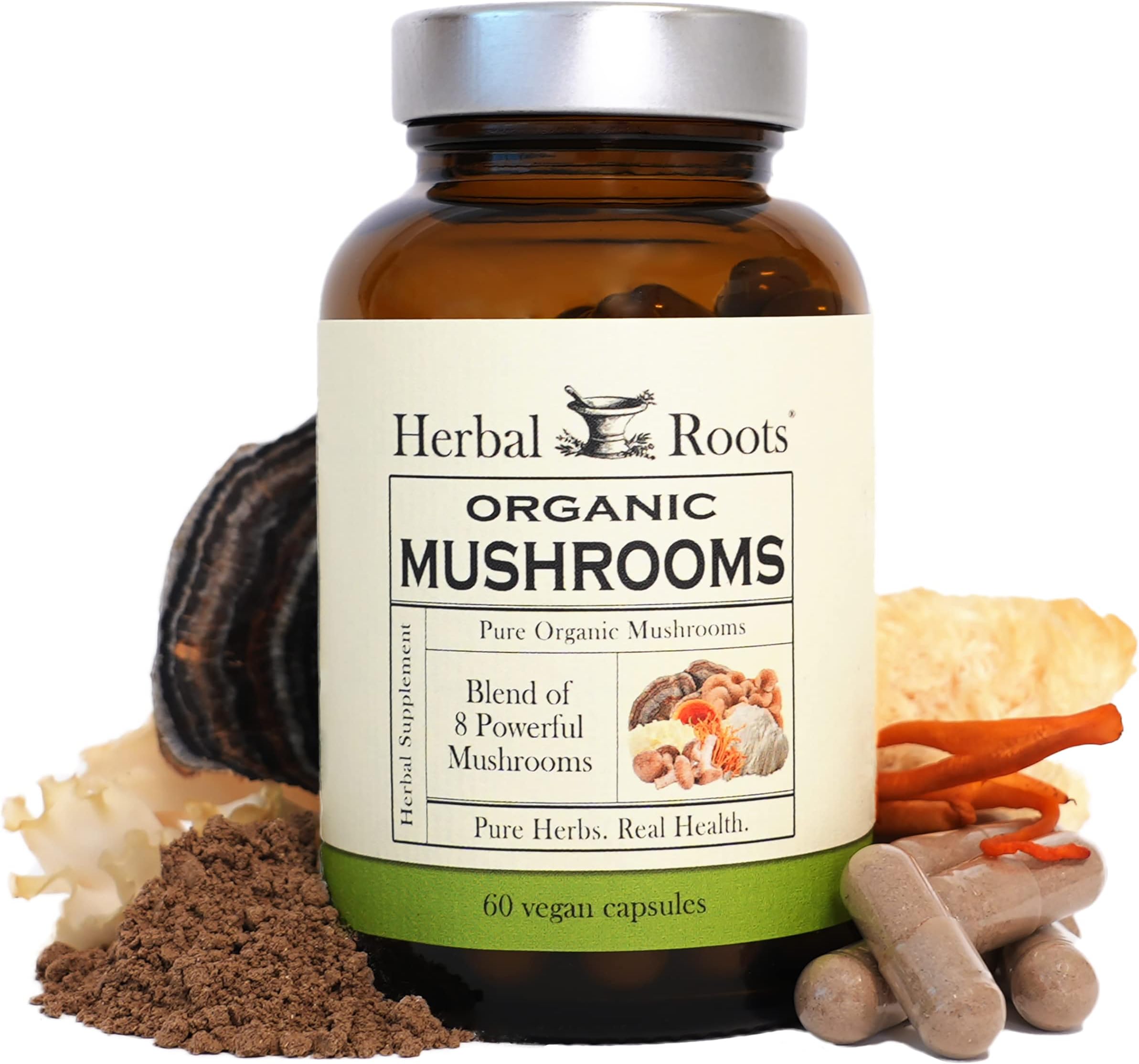 Amazon.com: Herbal Roots Organic 8 Mushroom Blend Supplement Capsules ...