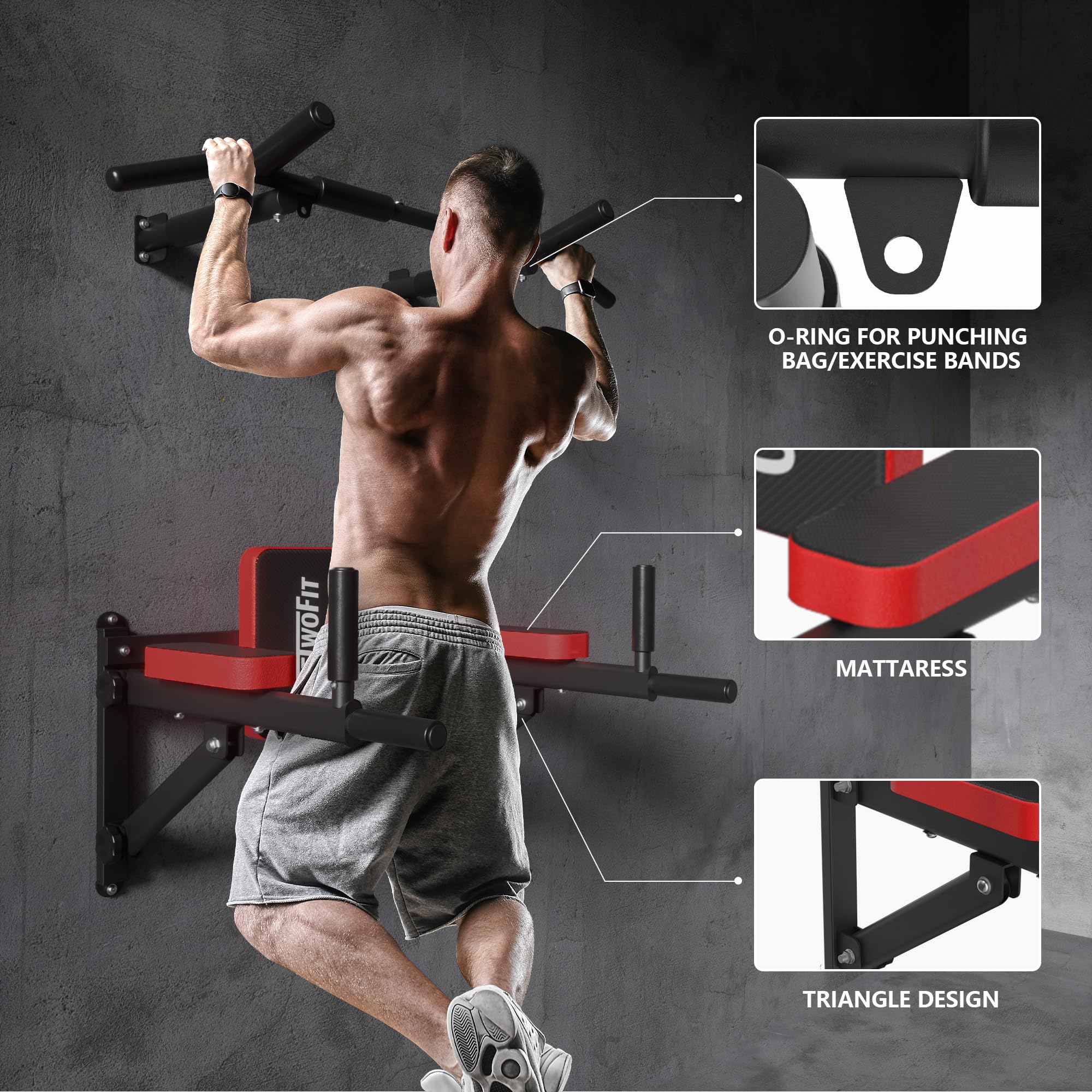 Snapklik.com : ONETWOFIT Wall Mounted Power Tower Pull Up Bar Station ...